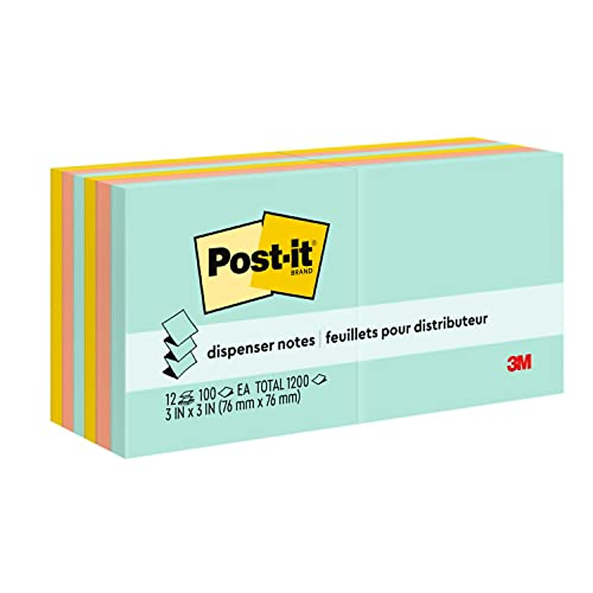 Post-it Pop-up Notes, 3x3 in, 12 Pads, America's #1 Favorite Sticky Notes, Beachside Café Collection, Pastel Colors, Recyclable (R330-12AP)