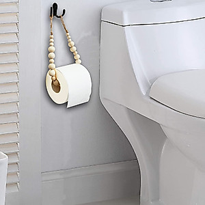 Eaferm Farmhouse Wooden Beads Toilet Paper Holder, Natural Wood Beaded Paper Towel Roll Holder Tissue Hanger, Bathroom Wall Decor Rustic Boho Decorations