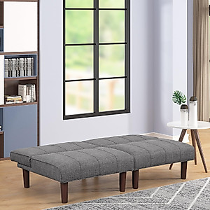 Small Futon Sofa Couch,Upholstered Convertible Modern Futon Chair, Armless Comfy Mini Sofa Couches for Small Spaces Living Room Apartment ,Office Studio Dorm ,Kids Room,Gray Dog Cat Couch Bed 305DR1