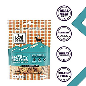 I AND LOVE AND YOU Super Smarty Hearties - Salmon - Grain Free, DHA for Brain and Eye Support, Training Treat, Filler Free, 5oz (Pack of 2)