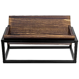 MyGift Rustic Burnt Solid Wood Tabletop Book Holder Rack with Industrial Black Metal Frame, Desktop Tilted Bookcase Reading Book Storage Organizer