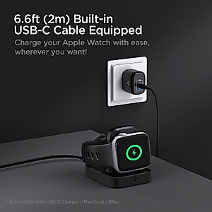 Spigen for Apple Watch Charger Stand [MFi Certified] Charger for Apple Watch Series 10/9/8/7/6/5/SE Ultra 2 49mm 45mm 44mm 42mm 41mm 40mm Nightstand Mode - Built in Charger&USB C Cable/No Adapter