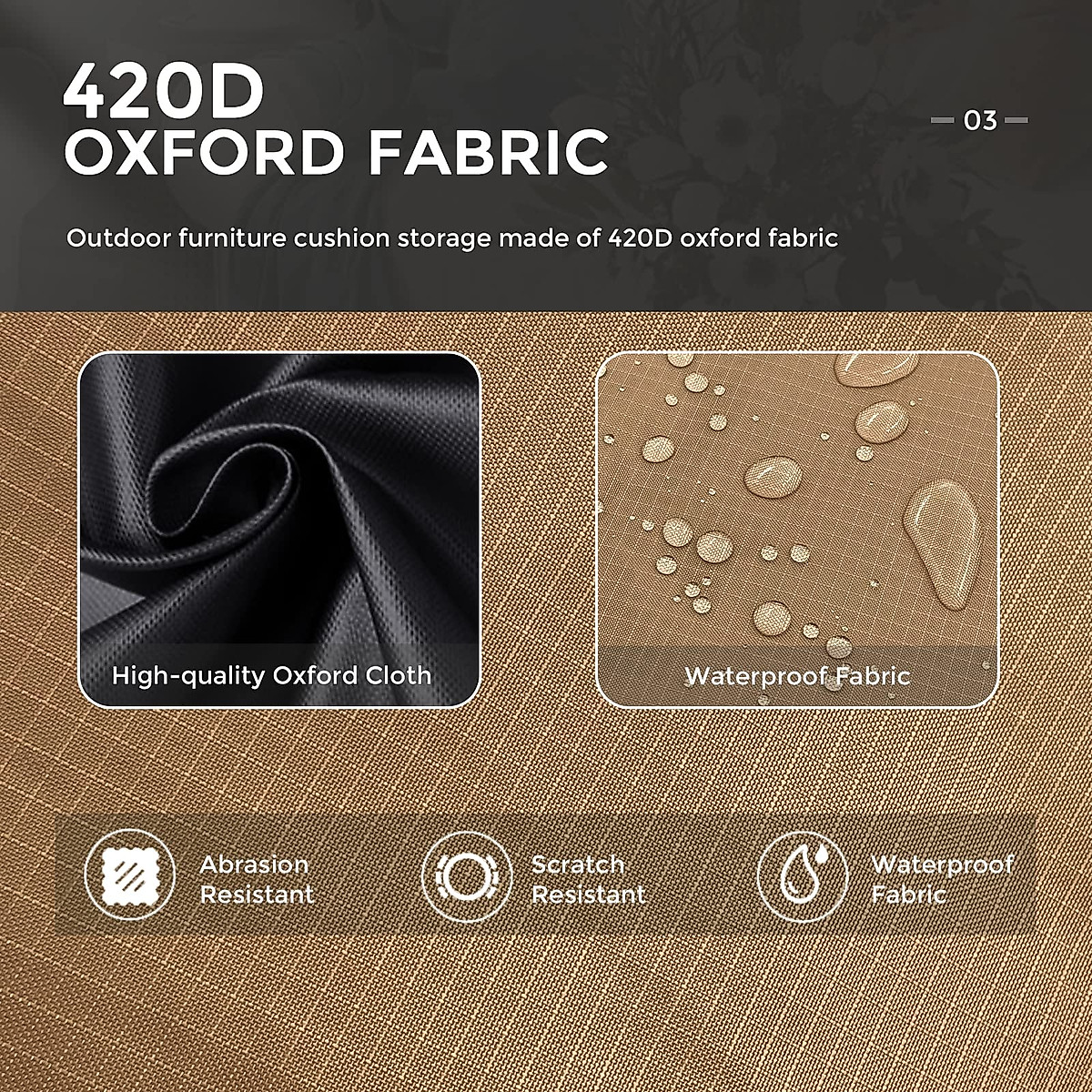 boyspringg Outdoor Cushion Storage Bag, 420D Waterproof Fabric, Outdoor Cushion Storage, 32'' x 32'' x 24'', Patio Cushion Storage Bag for Outdoor Furniture,Cushion,Pillow etc.（Brown）