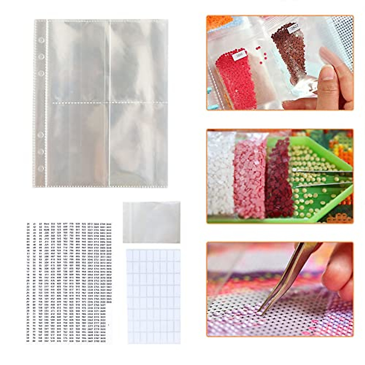 Diamond Painting Storage Containers Beads Storage Book A5 Binder with Pockets, Self Sealing Plastic Bags Number Stickers DIY Diamond Painting Accessories Tools