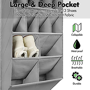 Felibeaco Over the Door Shoe Organizer, Hanging Shoe Organizer with 16 Large Deep Pockets, Sturdy Oxford 600D Fabric Door Shoes hanger rack for closet,Dorm, Narrow Door, Gray