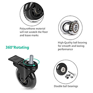 Hirate Threaded Stem Casters 3/8"-16UNC with Brake, Set of 4 Heavy Duty 3" Swivel Caster with Safety Locking for Workbench Trolley Carts with Lock Nuts