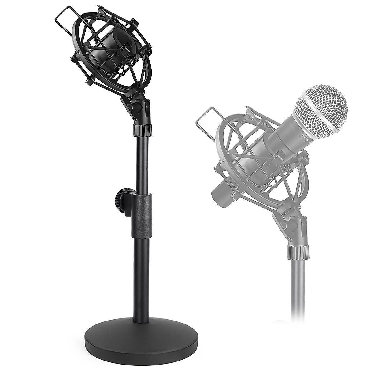 Desk Microphone Stand, Adjustable Table Mic Stand with Shock Mount Holder for Shure SM58-LC SM57-LC Cardioid Dynamic Microphone by Frgyee
