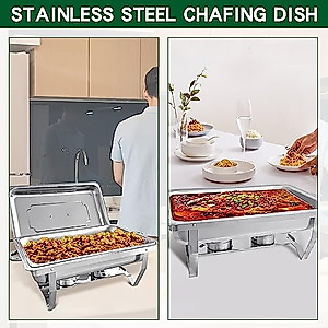 EVGTTI 4 Pack Chafing Dish Buffet Set, 8QT Stainless Steel Rectangular Chafers and Buffet Warmer Sets for Catering, with Food & Water Pan, Lid, Foldable Frame, Fuel Holder