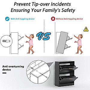 NOVAMAISON Shoe Cabinet for Entryway Slim, Black Narrow Hidden Shoe Storage Cabinet, 2 Flip Drawers Shoe Cabinet, Freestanding Shoe Organizer Cabinet for Hallway