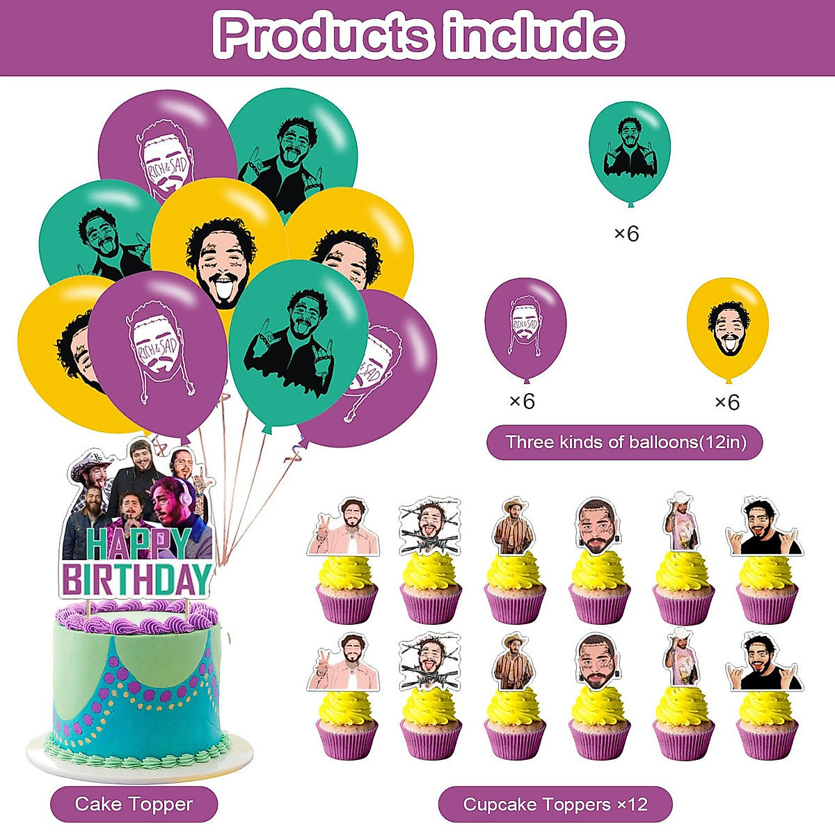 𝓟𝓸𝓼𝓽 𝓜𝓪𝓵𝓸𝓷𝓮 Party Decorations,Birthday Party Supplies For 𝓟𝓸𝓼𝓽 𝓜𝓪𝓵𝓸𝓷𝓮 Party Supplies Includes Happy Birthday Banner, Balloons, Cupcake Toppers, Cake Topper for Boys And Girls