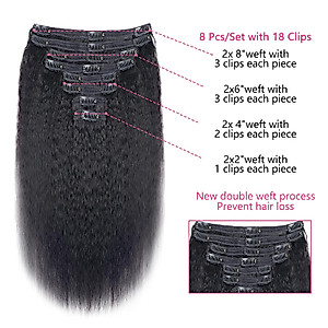 Mihugass Clip in Hair Extensions Real Human Hair Clip ins Double Weft Kinky Straight Clip ins for Women 120g 8pcs Clip on Hair Extensions Human Hair (18 Inch)