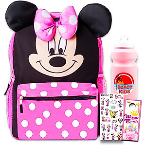 Disney Bundle Disney Minnie Mouse School Supplies Set - Minnie School Bag Bundle with 16 Backpack for Girls with Rhinestone Stickers, disney School Supplies