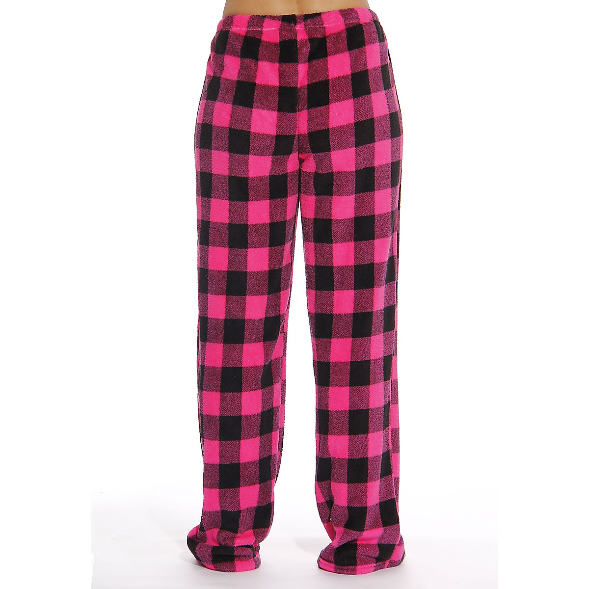 Just Love Women's Buffalo Plaid Plush Check Pajama Pants, Buffalo Plaid Fuchsia / Black, X-Large