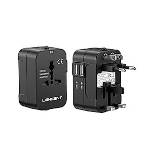 LENCENT International Travel Adapter, Worldwide All in One Universal Power Wall Charger AC Power Plug Adapter with 2 USB Charging Ports for USA EU UK AUS Cell Phone Laptop Tablets