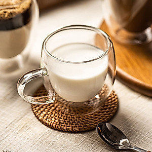 Dyserbuy Double Wall Glass Coffee Mugs Set of 4, 8.5oz Insulated Espresso Cups Coffee Cups, Drinking Glasses with Handle, Perfect for Latte,Cappuccino,Hot Chocolate,Tea and Juice