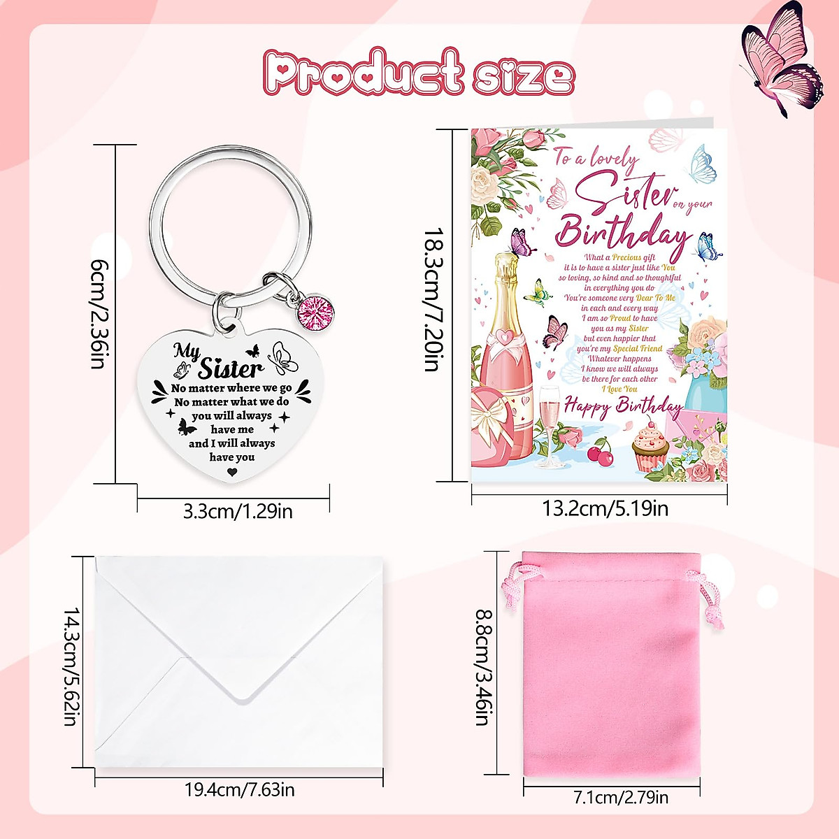 DPKOW Sister Birthday Card Sister Birthday Cards for Sister Card Birthday Gifts for Sister Keyring Engraved Sister Gifts Happy Birthday Sister Card Birthday Gifts for Sister Birthday Gift