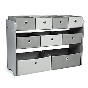 Humble Crew Kids Toy Organizer with 9 Storage Fabric Bins, Grey & Grey/White Kids Book Rack Storage Bookshelf, 4 Tiers