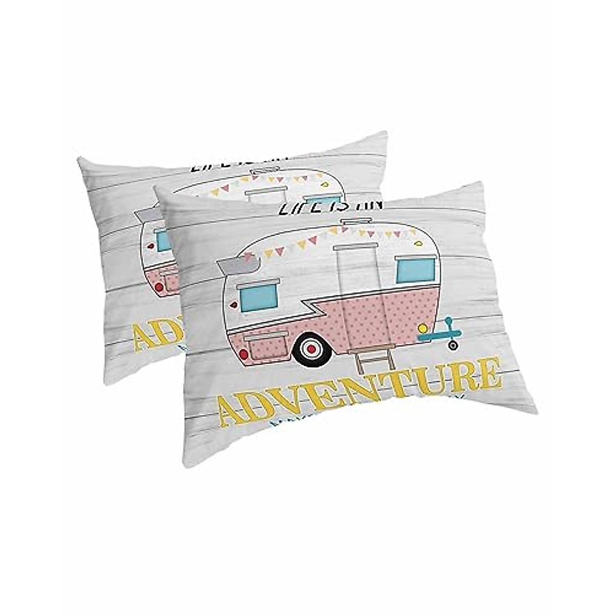 Edwiinsa Summer RV Travel Pillow Covers Standard Size Set of 2 20x26 Bed Pillow, Pink Polka Dots Truck Rustic Wood Plush Soft Comfort for Hair/Skin Cooling Pillowcases with Envelop Closure