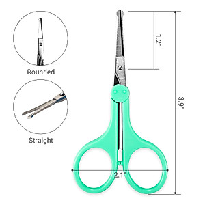 Humbee Eyebrow Scissors, Small Scissors for Facial, Nose, Eyebrow, Mustache, and Beard Hair Trimming & Grooming, Safety Edge, Green Long Cap
