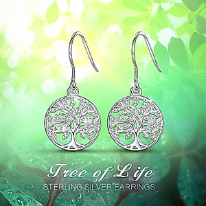 AEONSLOVE Tree of Life Earrings for Women, Family Tree Earrings, Sterling Silver Drop Dangle Earring for Women Mother Daughter Wife, Tree of Life Jewelry