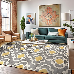 Rugshop Moroccan Trellis Contemporary Perfect for high Traffic Areas of Your Living Room,Bedroom,Home Office,Kitchen Area Rug Gray/Yellow 5'3" x 7'3"