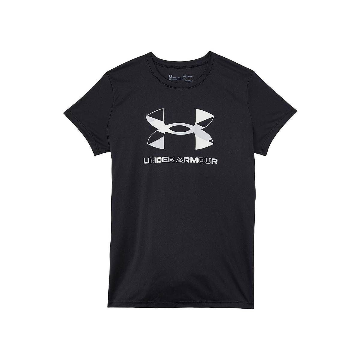 Under Armour Girls Tech Graphic Big Logo Short Sleeve T-shirt, Black (001)/Halo Gray, Youth X-Small