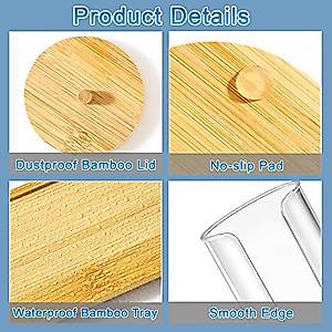 VITVITI Bathroom Cup Dispenser, Paper Cup Holder for Mouthwash Dispenser, Floss Cotton Swab Canister Cotton Ball Holder for Vanity with Bamboo Tray/Lid, Clear