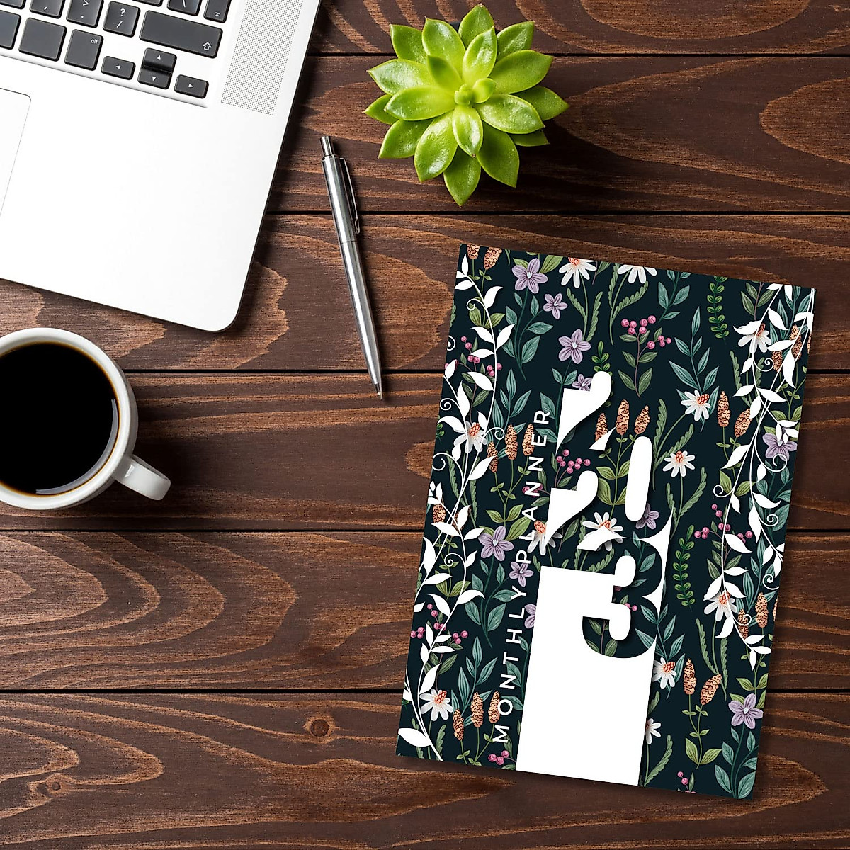 GRC 2023 Monthly Planner, January - December, Floral Calendar & Organizer, 7" x 10", Saddle Stitch Bound