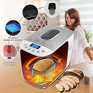 Davivy Bread Maker Machine 3LB with 2 Dough Kneading Paddle Dough Maker,15-in-1 Automatic Bread Machine Maker with Nonstick Bowl For Bread, Jam& Yogurt, 3 Loaf Sizes and 3 crust settings,15-H Delay Timer（850W,Silver,3.3LB）