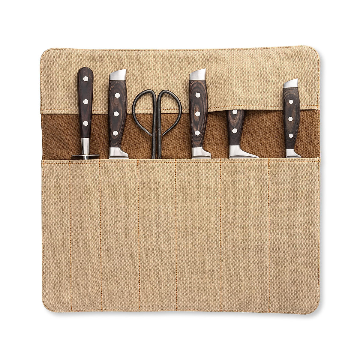 Angus Stoke knife roll bag, genuine buffalo leather - chef's knife bag with 7 slots + extra accessories bag Soeren (Mahogany)