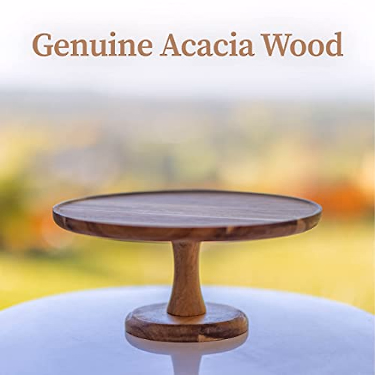 Acacia Wood Cake Stand - 10 inch Durable Rustic Wooden Cake Stand for Weddings Birthday Parties - Pedestal Cake Platter, Cupcake and Dessert Stands for Table by HobbiCo.
