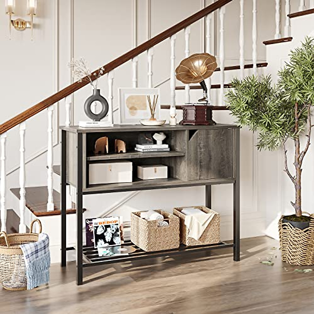 Bestier Coffee Bar with Storage Buffet Cabinet Kitchen Sideboard with Adjustable Shelves Console Table for Kitchen Dinning Room Living Room Hallway Entrance, Gray