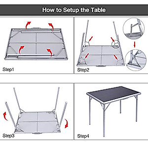 REDCAMP Aluminum Folding Table for Camping, Lightweight Portable Picnic Table with Collapsible Legs and Handle, Great for Outdoor Indoor, Gray 3ft