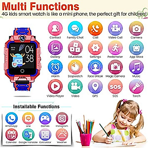 OKYUK 4G Kids Watch Phone T10, Funny 360° Rotation Screen Dual Camera Smart Watch for Boys Girls, IP67 Waterproof, 2-Way Calls, GPS, SOS, Video Calls, Remote Control, Pedometer Smartwatch
