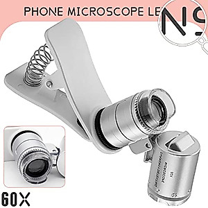 KINGMAS 60X Clip-On Microscope Magnifier Lens with LED Lights Jeweler Loupe for iPhone, Samsung and More Mobile Phones (Universal)