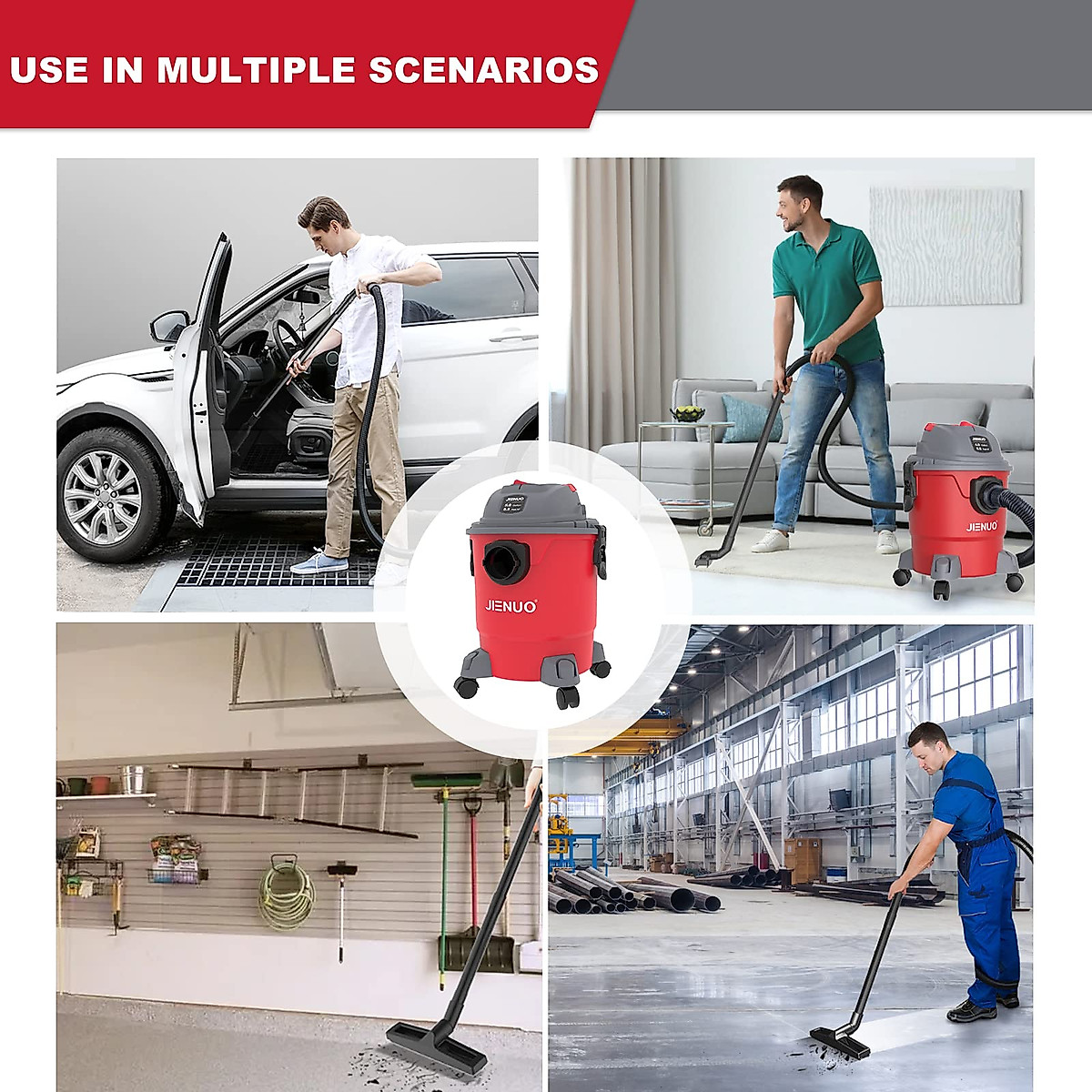 JIENUO Shop Vacuum 5 Gallon, 5.5HP Shop Vacs Wet and Dry, 3 in 1 Multifunctional Wet Dry Vacuum with Blower, Portable Commercial Vacuum Cleaner for Car, Carpet, Basement,Workshop