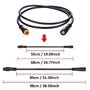 baluoqi Extension Cable 2Pin/3Pin/4Pin/5Pin/6Pin/8Pin/9Pin Waterproof Plug Works for Electric Bicycle Light/Throttle/Ebrake/Display Ebike Parts Extend Cable (3pin 80cm)