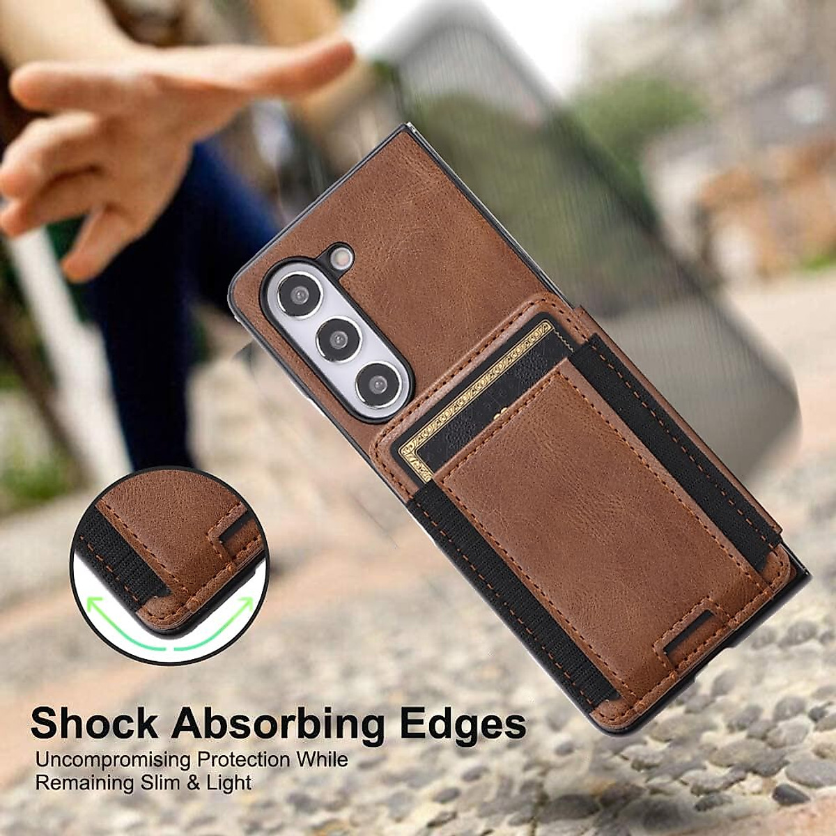 JINGANGYU JGY Samsung Z Fold 5 Case Leather Wallet, Z Fold 5 Wallet Case with Card Slots Flip PU Leather Card Holder Rugged Non-Slip Full Body Drop Protector Back case for Z Fold 5 (Flip Brown)