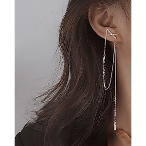 SLUYNZ 925 Sterling Silver CZ Long Dangle Earrings Chain for Women X Long Earrings Tassel 5.9inch (A-Silver)