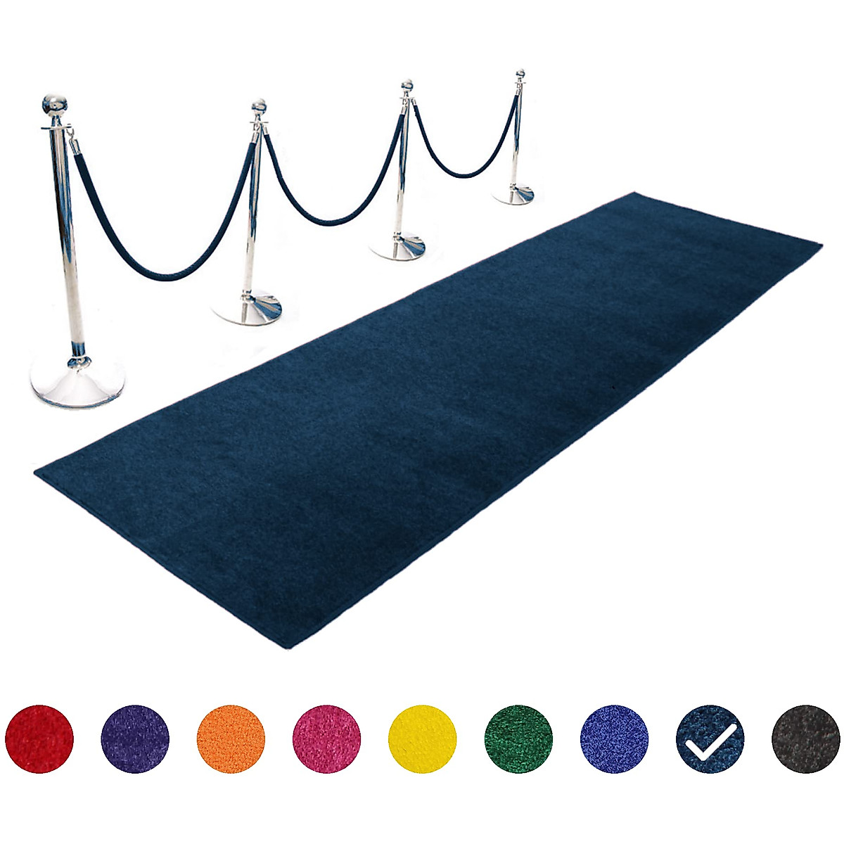 Event Carpet Aisle Runner - Quality Plush Pile Rug with Backing, Binding in Various Sizes (6 X 25 ft, Dark Blue)