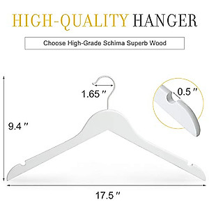 TOPIA HANGER White Wood Bridal Dress Hangers, Premium Wooden Shirt Hangers 10 Pack, 360° White Hook- Smooth Finish- Extra Smoothly Cut Notches (White *10)-CT06W