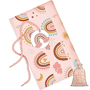 Loveinside Jumbo Large Plastic Gift Bag, Birthday Design Plastic Bag with Tag and Tie for Birthday Party, Graduation, Baby Shower - 56" x 36", 1 Pcs - Pink Rainbow