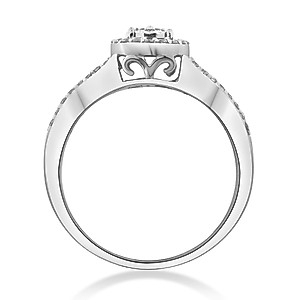 NATALIA DRAKE 1/4 Cttw Diamond Twist Round Halo Promise Ring for Women in Rhodium Plated 925 Sterling Silver Size 8 Color H-I/Clarity I1-I2