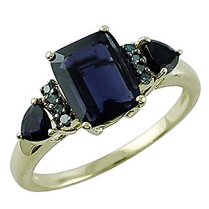 Carillon Iolite Cushion Shape 1.72 Carat Natural Earth Mined Gemstone 925 Sterling Silver Ring Unique Jewelry (Yellow Gold Plated) for Women & Men