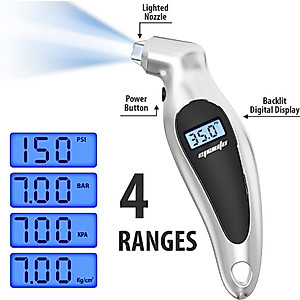 EPAuto Digital Tire Pressure Gauge, 150 PSI, Silver