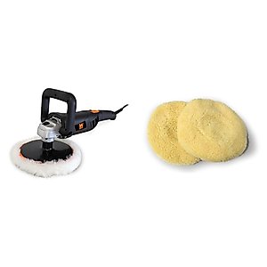 WEN 948 10 Amp Variable Speed Polisher with Digital Readout, 7" & 7A345 7-Inch Synthetic Wool Polishing Bonnets, Two Pack