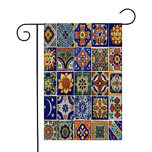 Double-sided garden flag Retro Talavera Tiles Mexican Folk Art Outdoor Flag Garden Flag Yard Outdoor Decoration （12×18in）.
