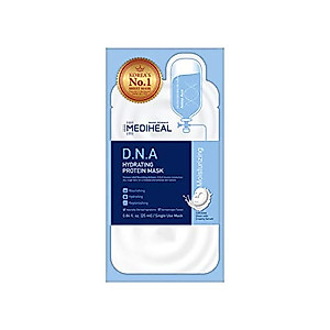 Mediheal Official [Korea's No 1 Sheet Mask] - 5 Pack D.N.A Hydrating Protein Mask/Jojoba Oil & Squalane & Ceramide Contained Skin Nourishing Facial Mask, Bamboo Cellulose Sheet with Creamy Essence