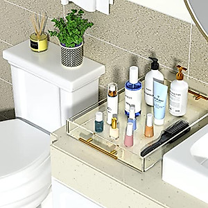 NIUBEE Clear Serving Tray 12x16 Inches -Spill Proof- Acrylic Decorative Tray Organiser for Ottoman Coffee Table Countertop with Round Handles