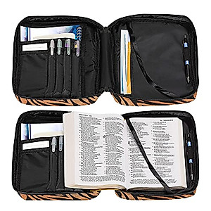 Hinthetall Zebra Print Bible Bag Carrying Case with Bookmark for Bible Studying Protective Bible Bag Polyester Bible Cover with Pockets and Zipper Church Bag Great Gift for Christian 1 Set